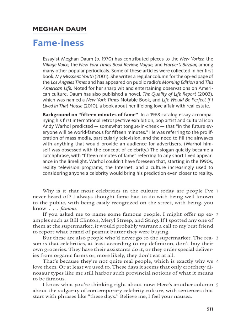 Fame-Iness by Meghan Daum | PDF | Essays