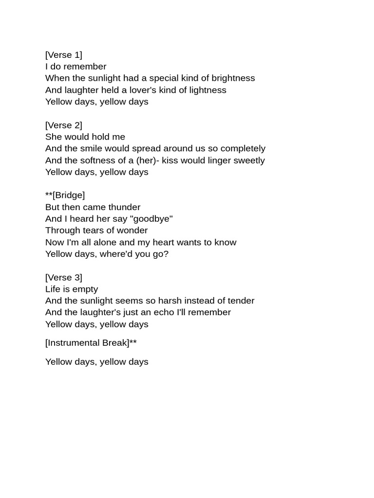 Yellow Days Bobby Caldwell Lyric | PDF
