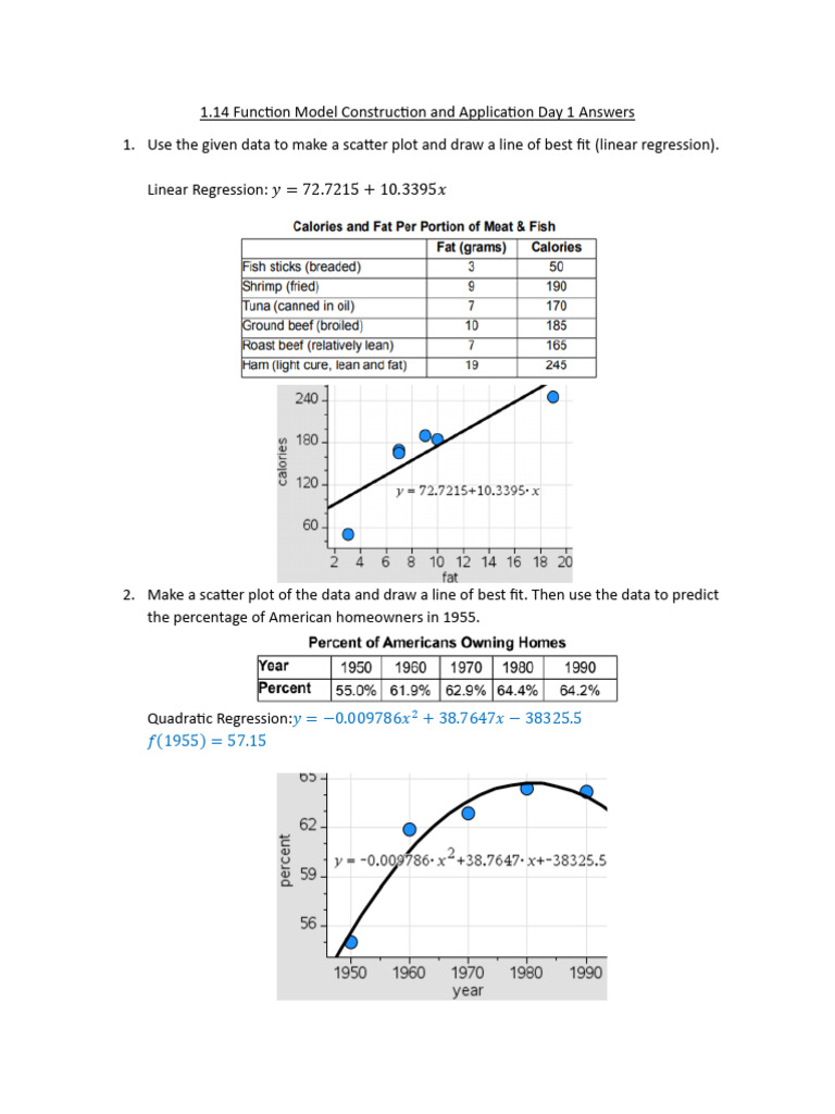 1.14 Function Model Construction and Application Day 1 Answers | PDF