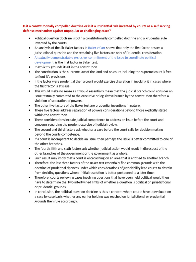 Political Question Doctrine | PDF | Constitutional Law | Federal ...