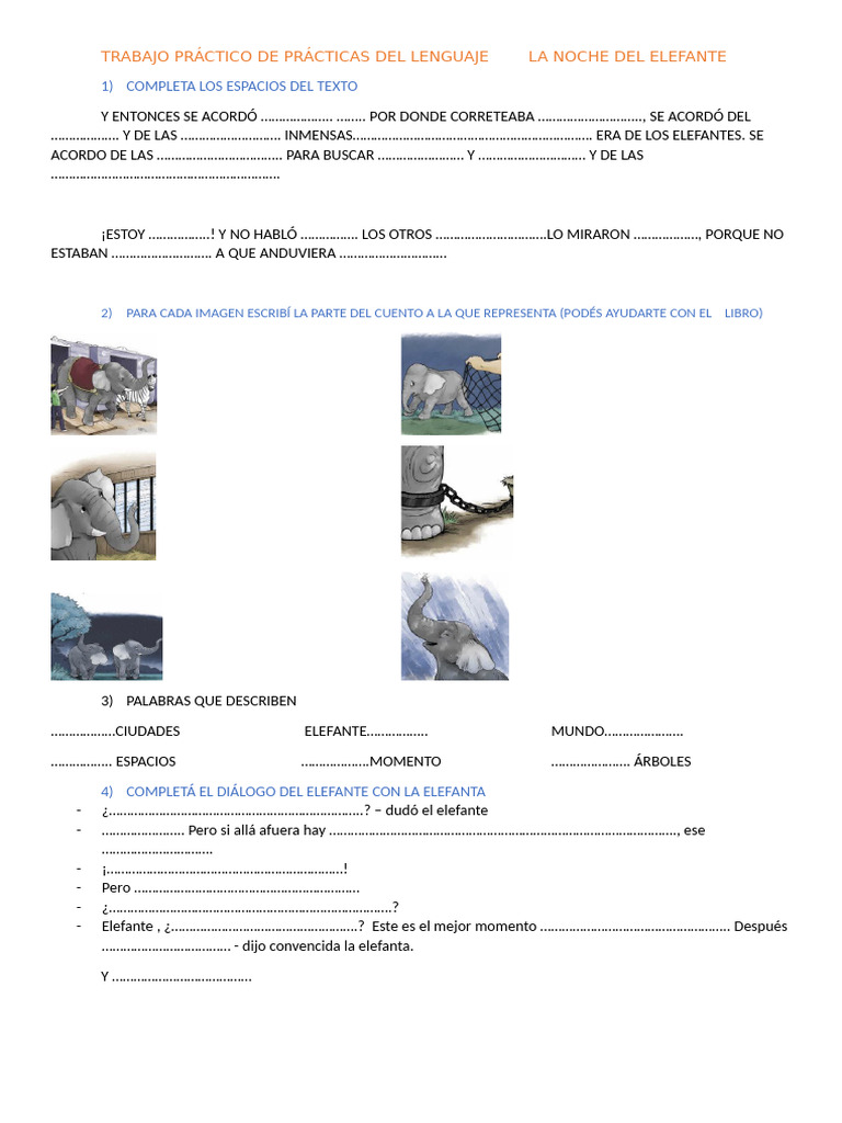 Trabajo Práctico de Prácticas Del Lenguaje La Noche Del Elefante | PDF ...