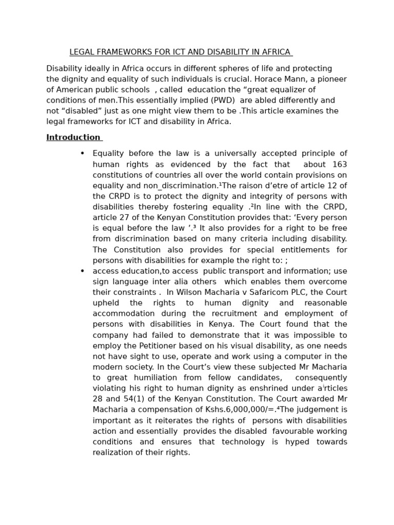 Legal Frameworks For ICT and Disability in Africa | PDF | Disability ...