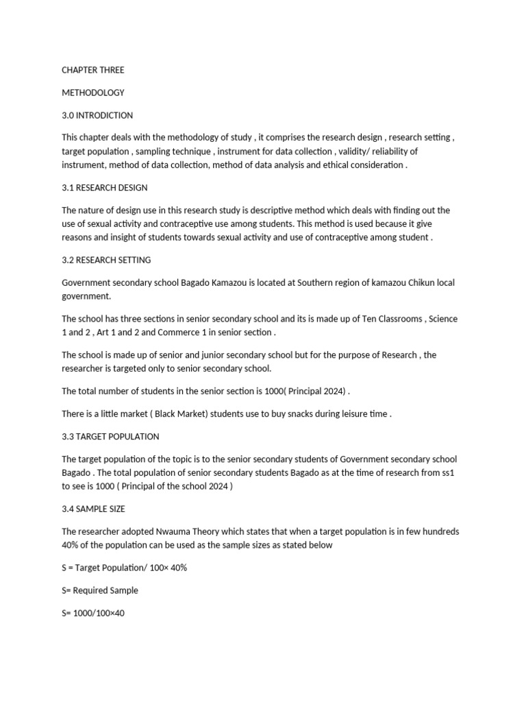 CHAPTER THREE-WPS Office | PDF | Questionnaire | Sampling (Statistics)