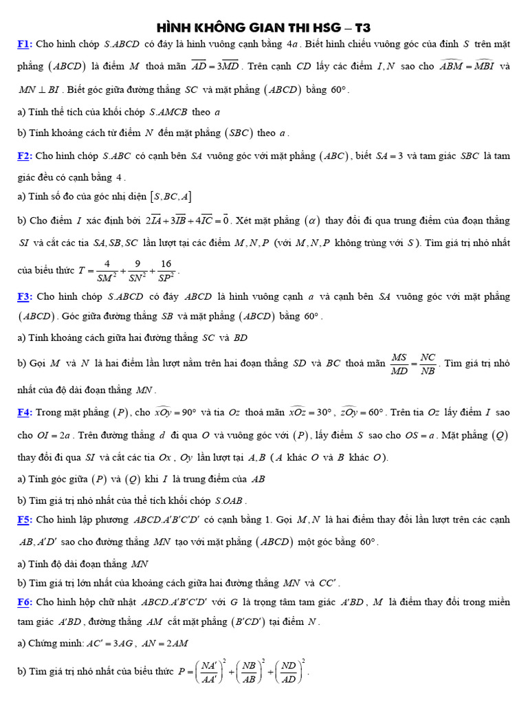 Hình Không Gian Thi HSG t3 | PDF