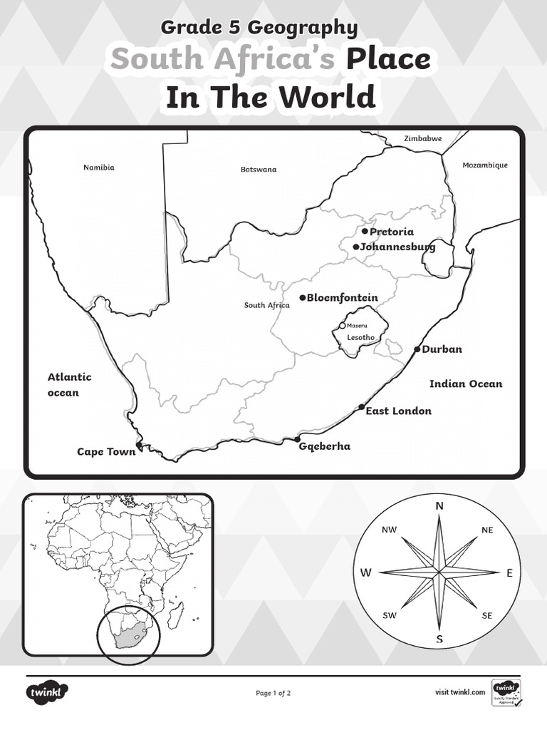 Za Ss 1699021929 South Africas Place in The World Activity Sheet B&W | PDF