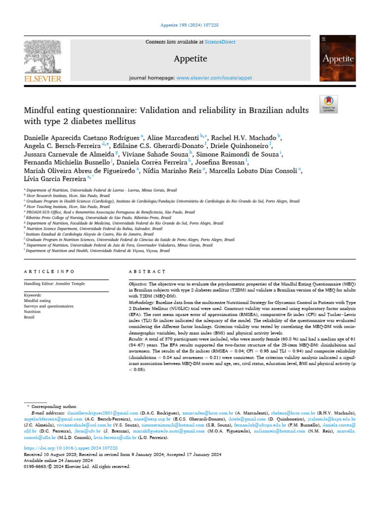 Appetite - 2024 - Minduful Eating Questionnaire | PDF | Body Mass Index ...