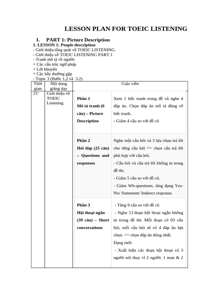 Lesson Plan For Toeic Listening 3 | PDF