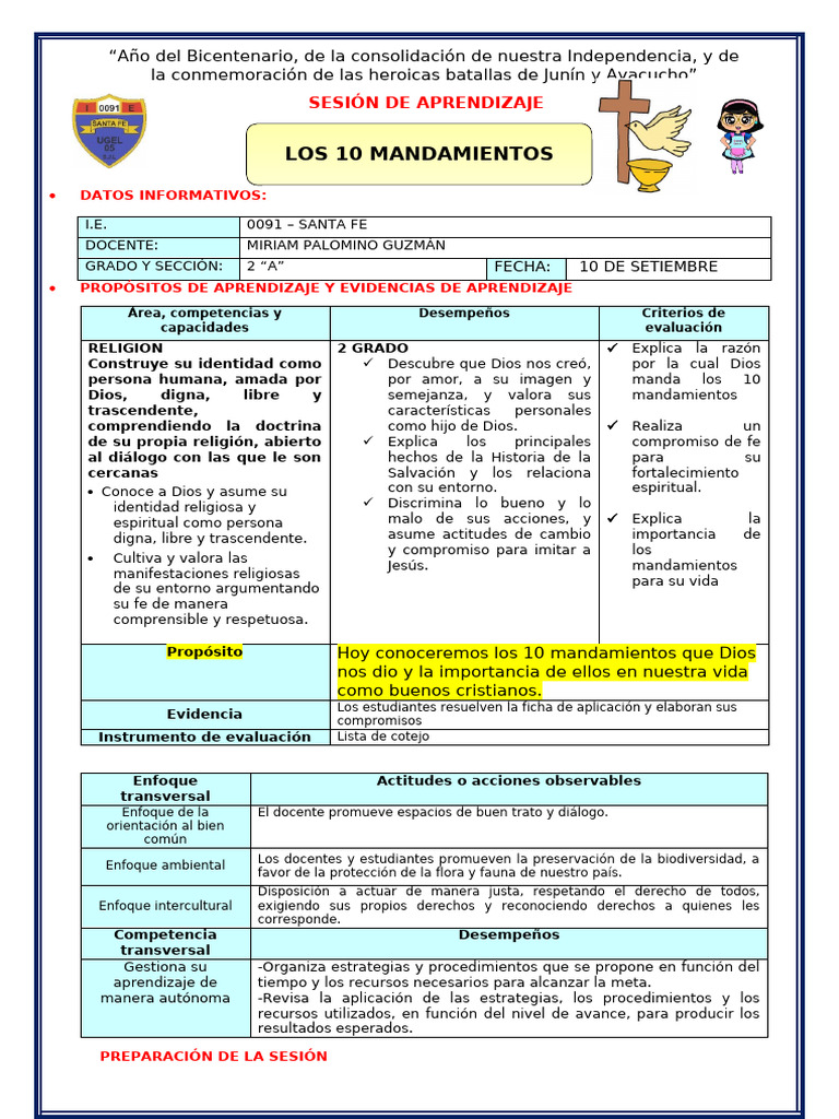 Religión - 2 A - Sesion Vi - Los 10 Mandamientos | PDF | Dios | Diez ...