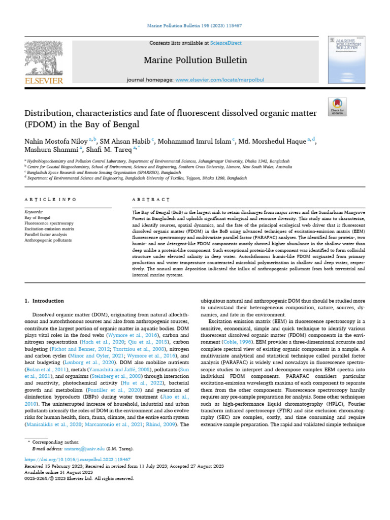 Distribution, Characteristics and Fate of Fluorescent Dissolved Organic Matter (FDOM) in The Bay ...
