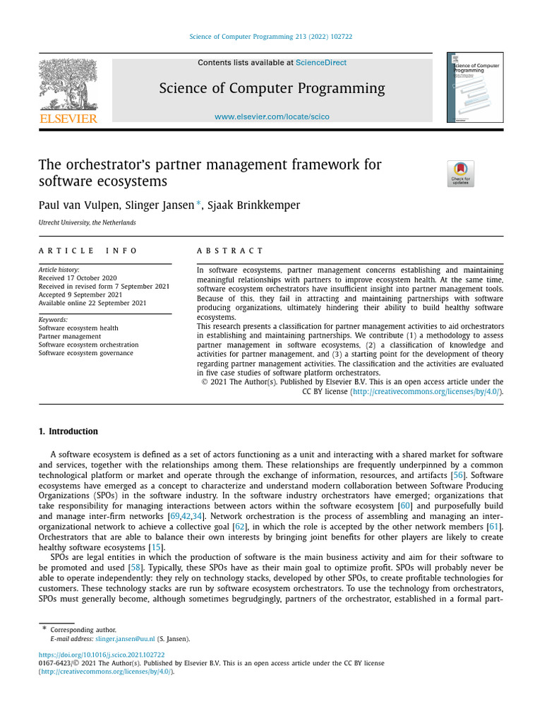 The Orchestrator's Partner Management Framework For Software Ecosystems ...