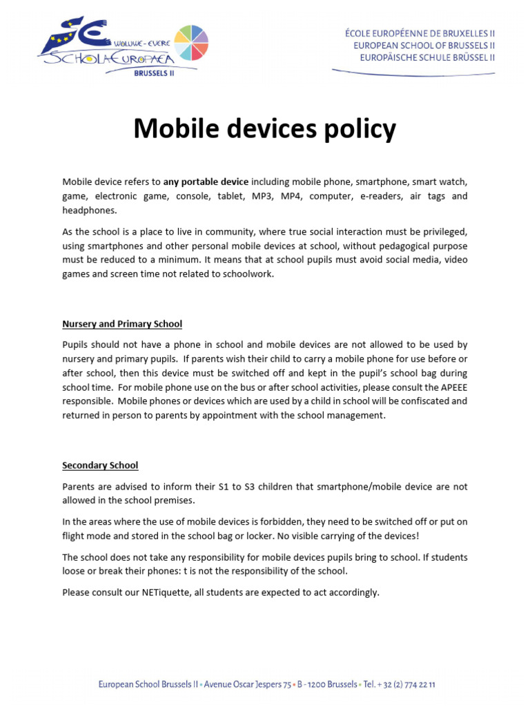 Mobile Devices Policy EEB2 Sept 2024 4 | PDF | Smartphone | Mobile Phones