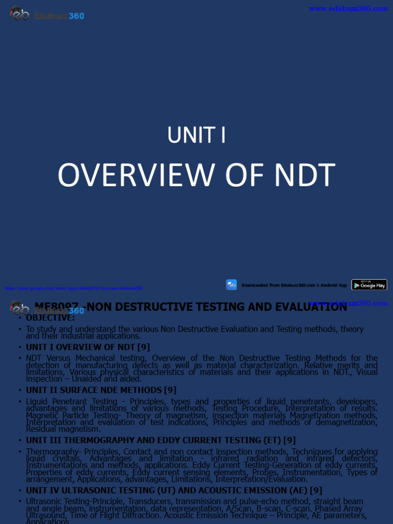 ME8097 Non Destructive Testing and Evaluation UNIT 1 Notes | PDF ...