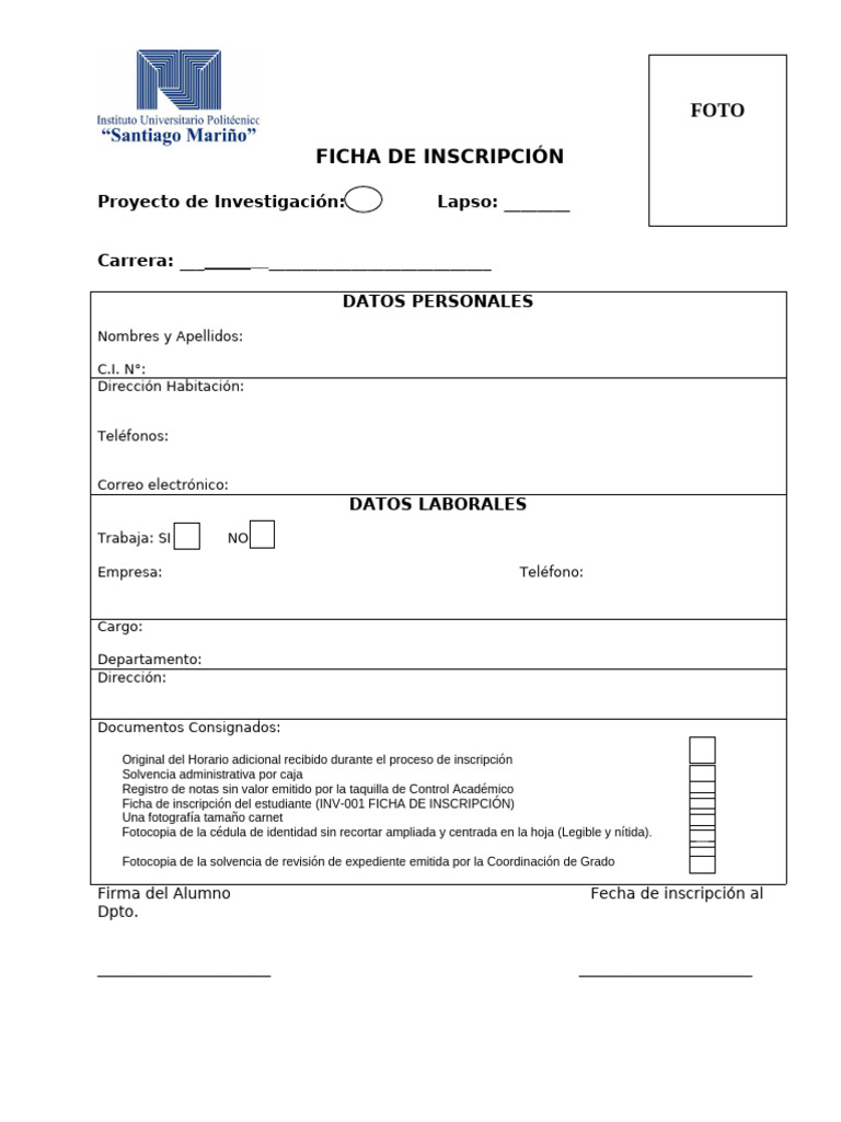 Inv-001 Ficha de Inscripción | PDF