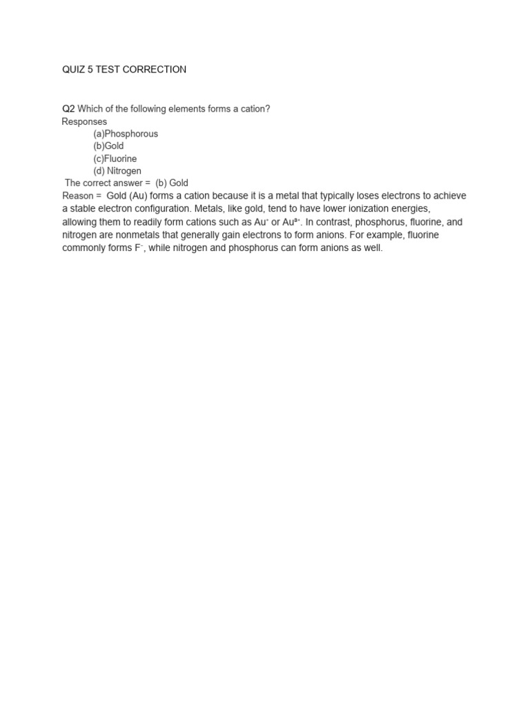 Quiz 5 Test Correction | PDF