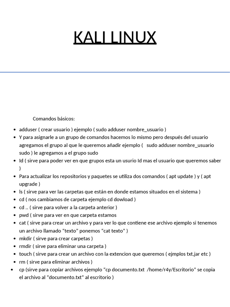 Comandos Básicos en Kali Linux | PDF | Métodos y materiales de enseñanza | Tecnología