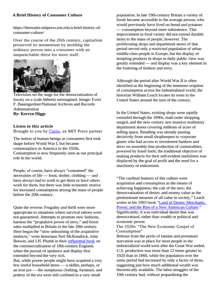 A Brief History of Consumer Culture | PDF | Consumerism | Economics