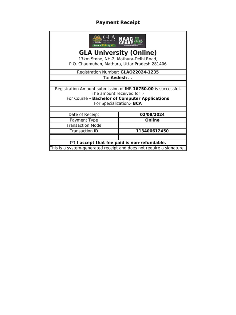 Acknowledgement Receipt GLAO22024-1235 | PDF