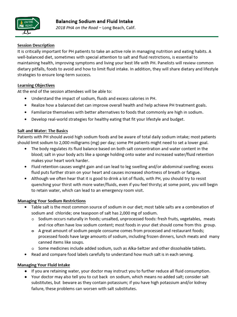 Balancing Sodium and Fluid Intake | PDF | Salt | Healthy Diet