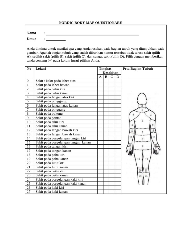 Nordic Body Map Questionare | PDF | Olahraga & Rekreasi