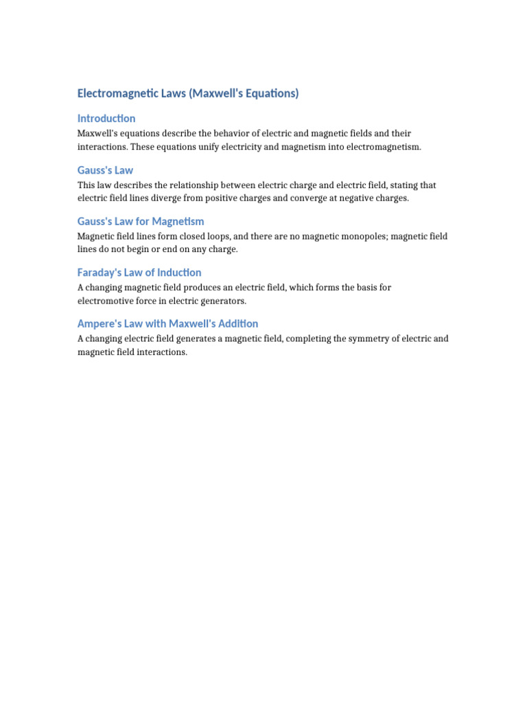 Electromagnetic Laws Maxwells Equations Pdf