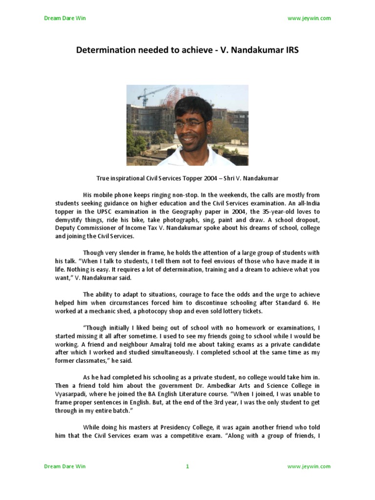 Determination Needed To Achieve v. Nandakumar IRS | PDF | Learning