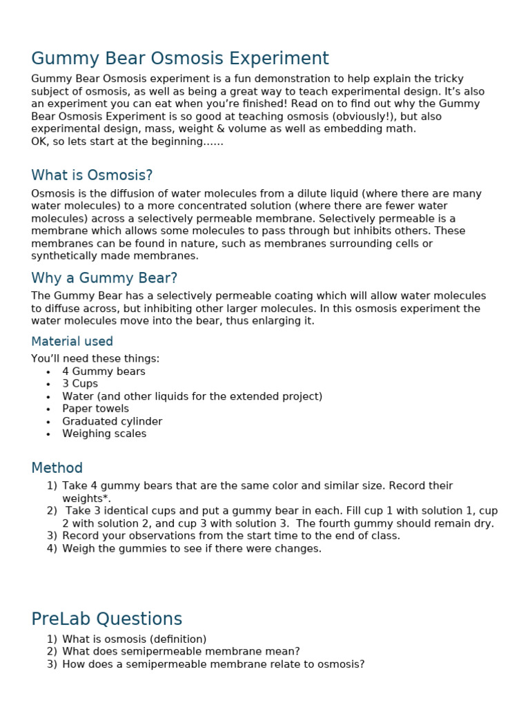 Gummy Bear Osmosis Experiment | PDF | Osmosis | Cell Membrane