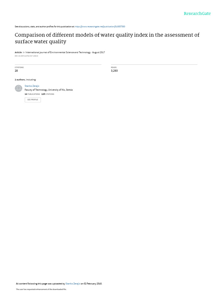 Comparison of Different Models of Water Quality Index in The Assessment ...