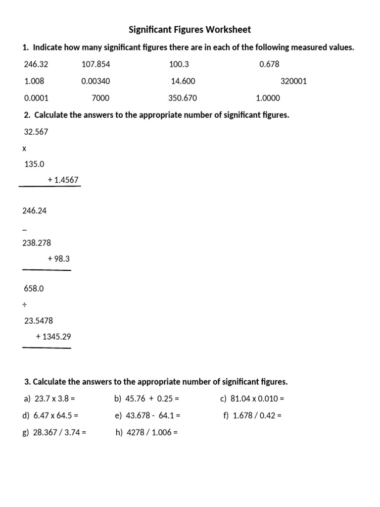Significant Figures Worksheet | PDF | Computers | Technology & Engineering