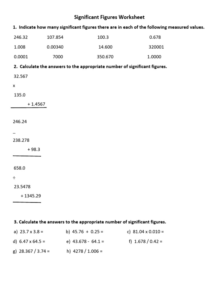 Significant Figures Worksheet | PDF | Teaching Methods & Materials