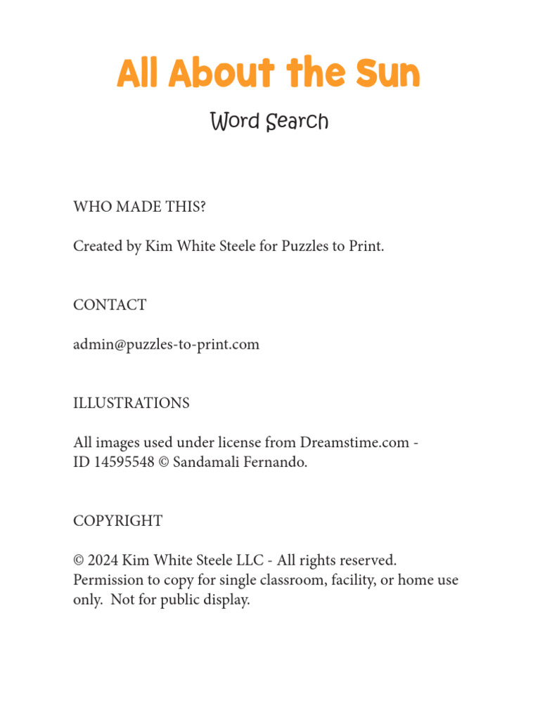 All About The Sun Word Search | PDF | Word Search | Puzzles