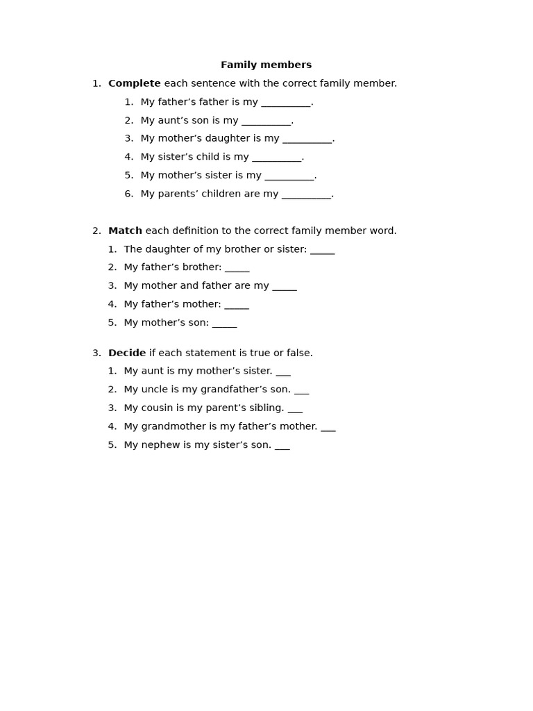 Family Member Vocabulary Quiz | PDF