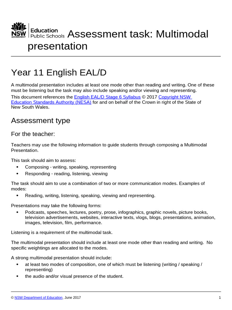 English Eald Year 11 Module A Sample Multimodal Assessment Task | PDF ...