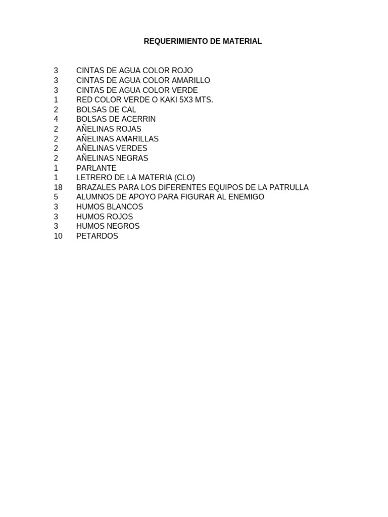 Requerimiento de Material Clo | PDF