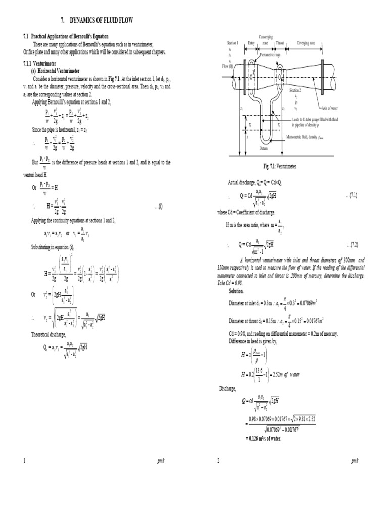 Venturimeter Flow Dynamics Explained | PDF | Momentum | Force