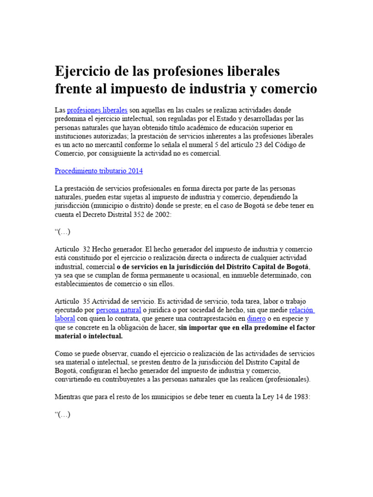 Profesiones Liberales y el ICA en Bogotá | PDF | Impuestos | Bogotá