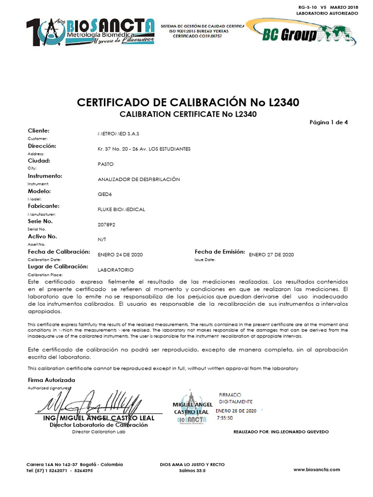 L2340 Analizador de Desfibrilación Qed6 24-01-2020 | PDF | Science ...