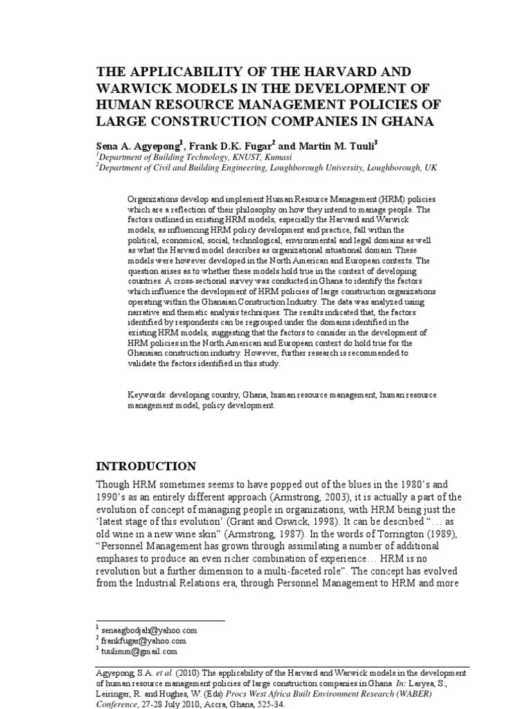 The Applicability of The Harvard and Warwick Models | PDF | Employment ...