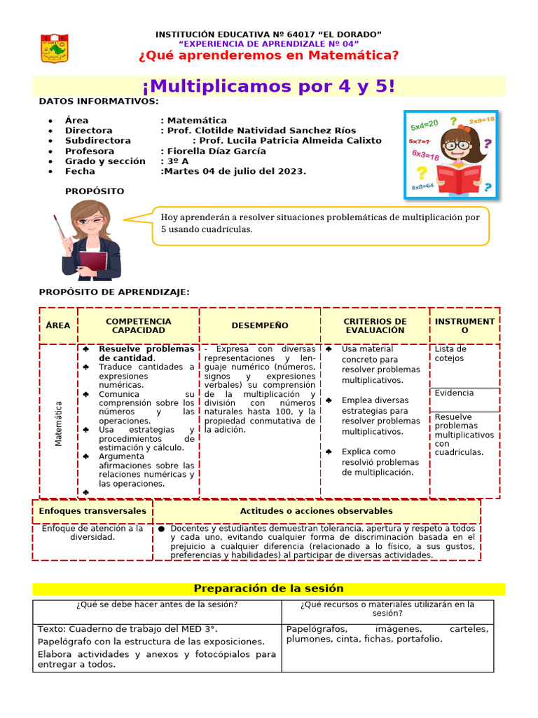 Multiplicación por 4 y 5 en 3º A | PDF | Evaluación | Matemáticas