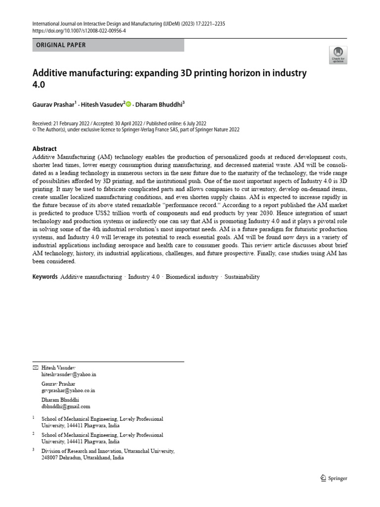 Additive Manufacturing: Expanding 3D Printing Horizon in Industry 4.0 | PDF | 3 D Printing ...
