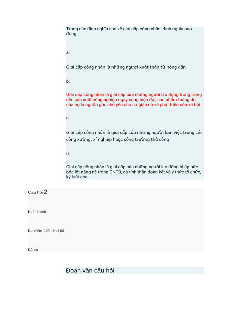 trắc nghiệm cnxhkh c2 | PDF