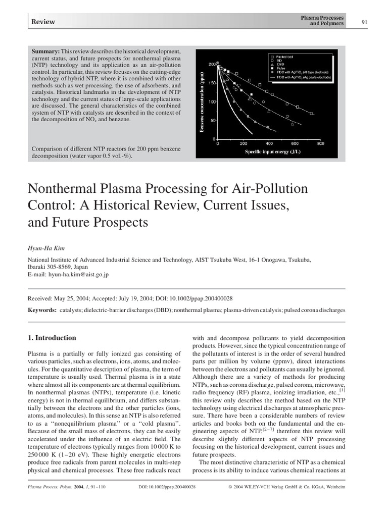 Nonthermal Plasma for Air Pollution Control | PDF | Plasma (Physics ...