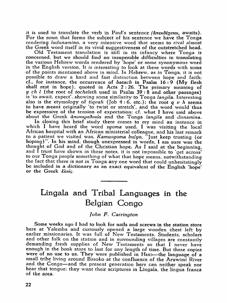 Carrington 1954 Lingala and Tribal Languages in The Belgian Congo | PDF ...