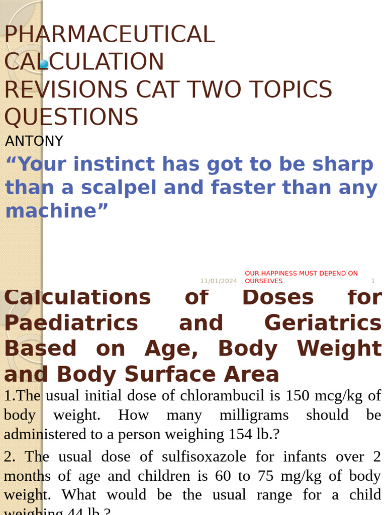 Pharmaceutical Calculation Rc2 | PDF | Dose (Biochemistry) | Chemistry