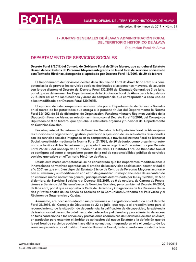 Decreto Foral 8-2017 Estatuto Basico Centros para Personas Mayores ...