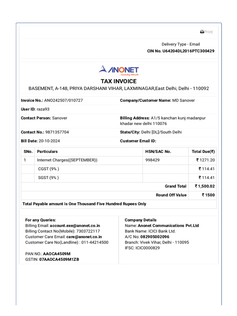 2024 Wi-Fi Bill Invoice Sample | PDF | Government Finances | Taxes