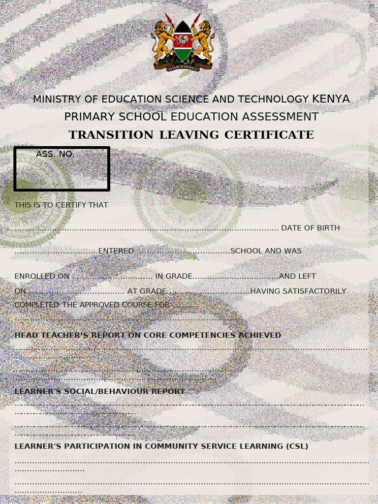 KPSEA Primary Leaving Certificate Template | PDF | Career & Growth | Technology & Engineering
