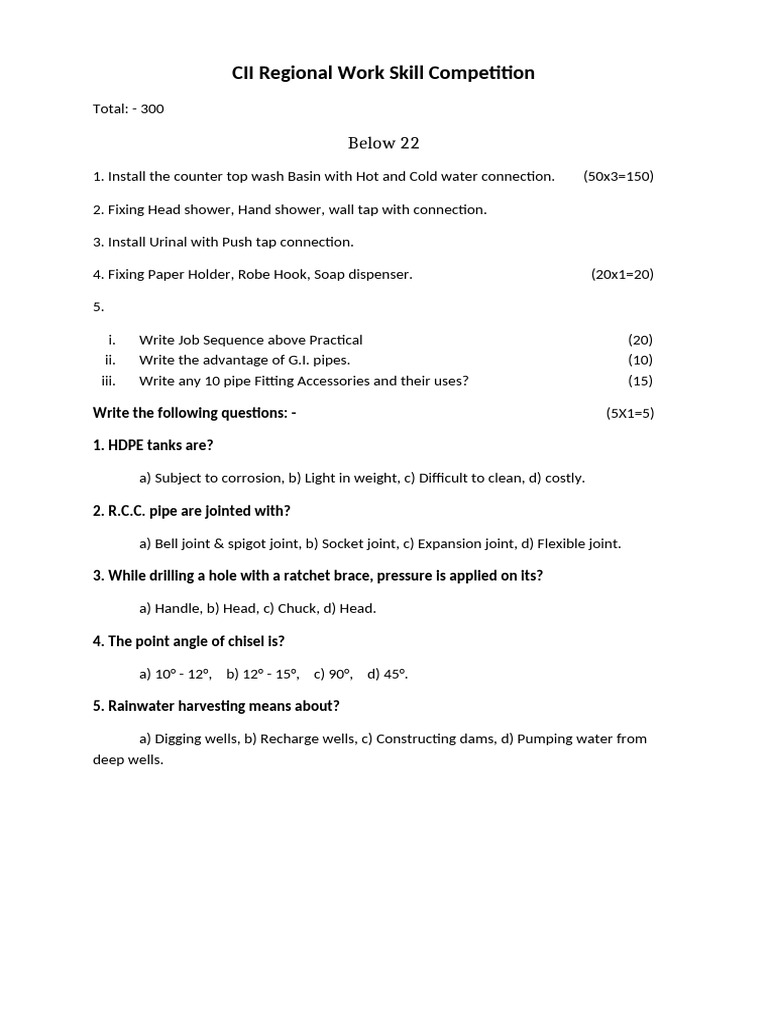 CII Regional Work Skill Competition Guide | PDF | Tap (Valve) | Pipe ...