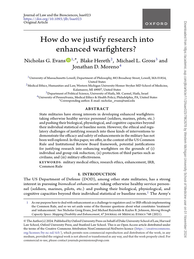 How Do We Justify Research Into Enhanced Warfighters? | PDF ...