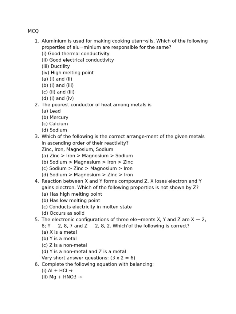 Class - 10 Che | PDF | Metals | Chemical Compounds