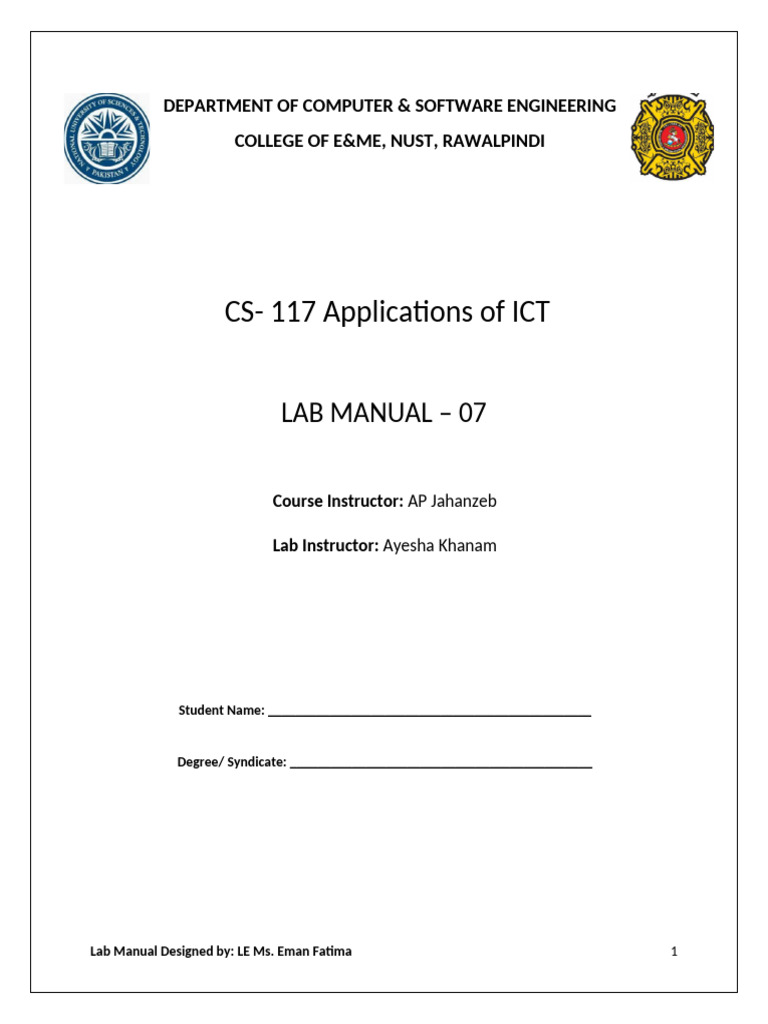 Lab-07 ICT | PDF | Microsoft Excel | Chart